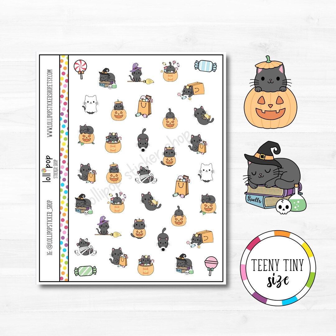 Teeny Tiny Halloween Cat Character Planner Stickers for Any Planner ...