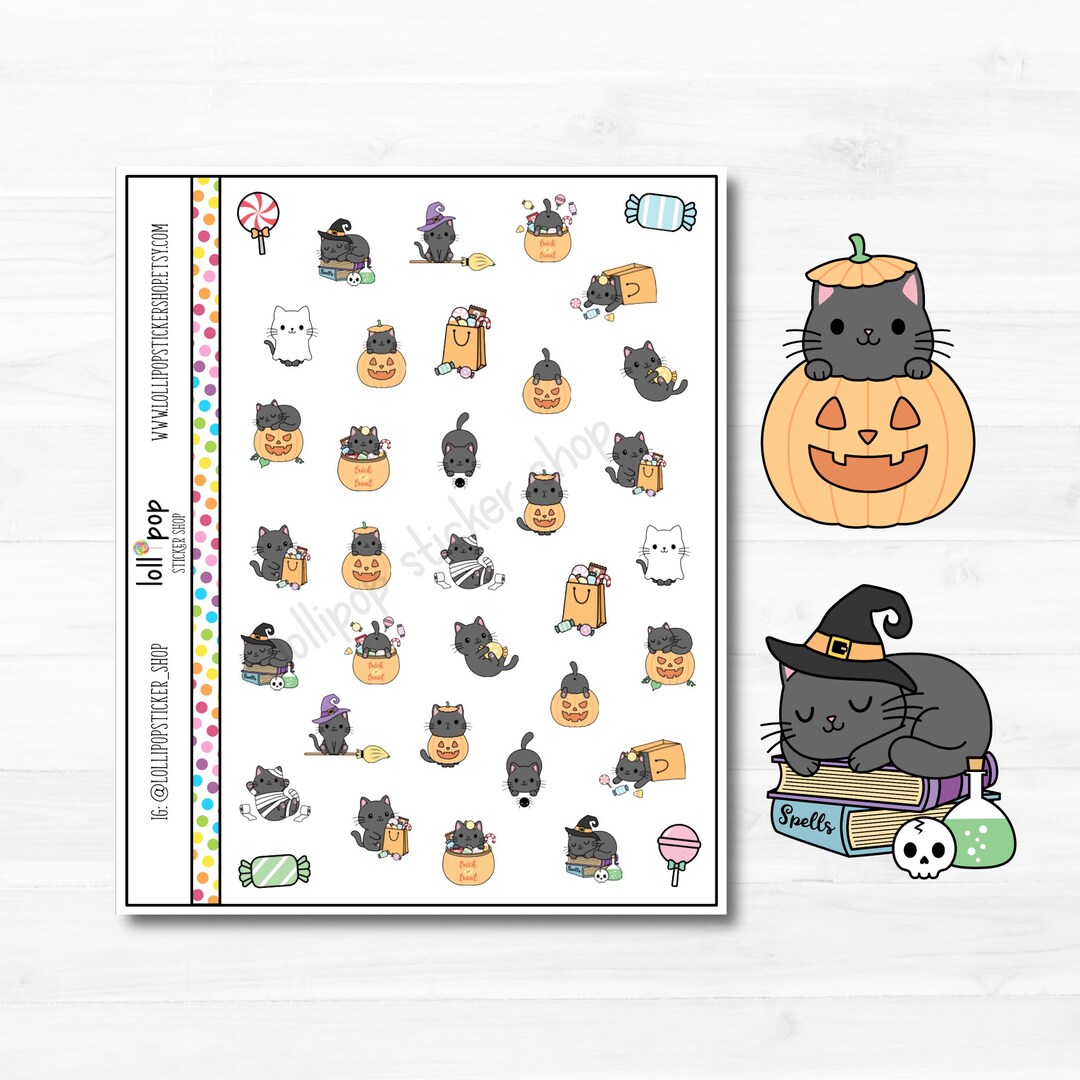 Teeny Tiny Halloween Cat Character Planner Stickers for Any Planner ...