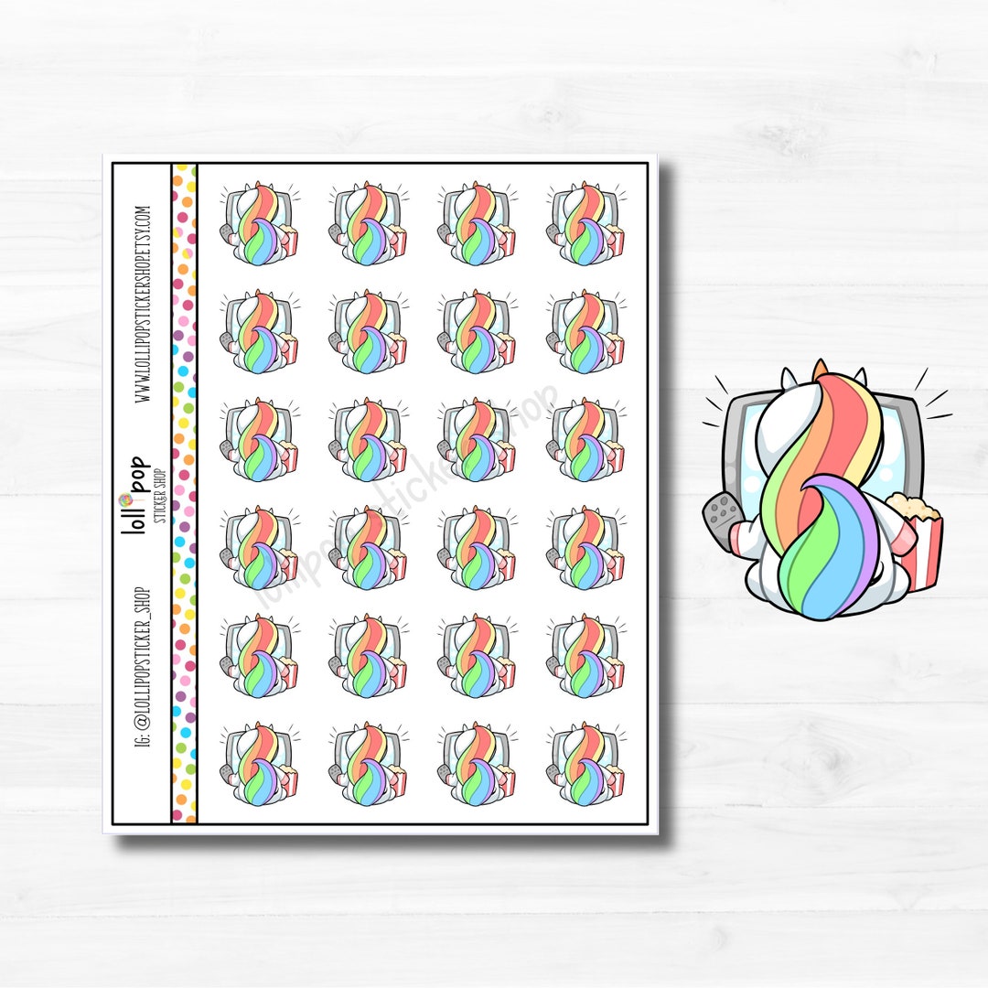 Kawaii Unicorn Binge Watching Planner Stickers - Matte or Glossy - Etsy