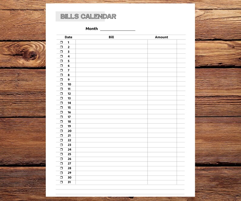 Bills Calendar - Printable Bills Schedule - Scheduler for Bills ...