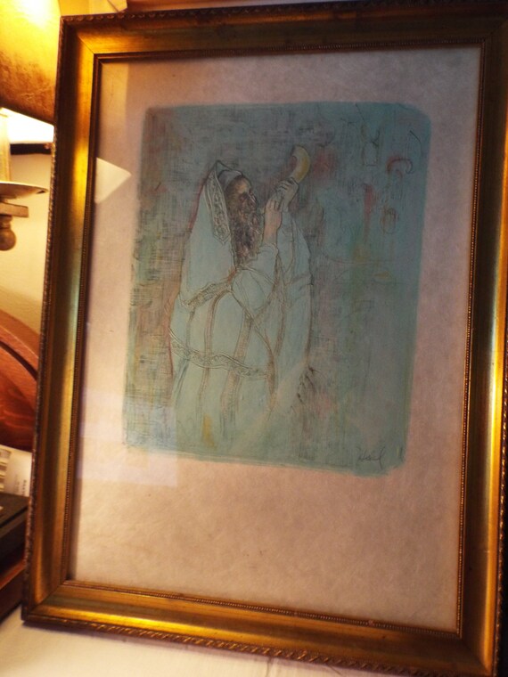 Edna Hibel Stone Lithograph shofar Signed Framed | Etsy