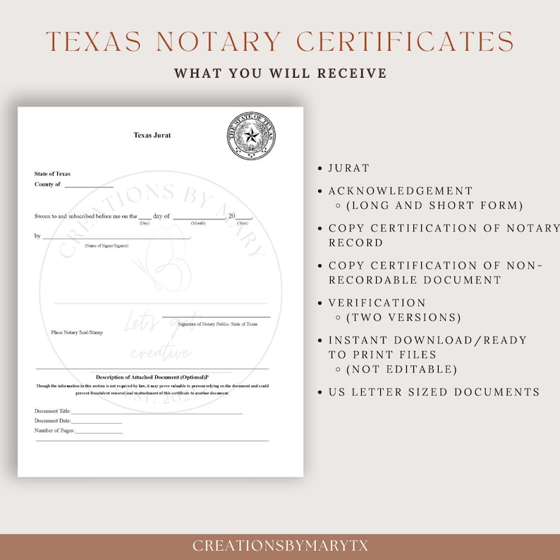 Texas Notary Certificates - Etsy