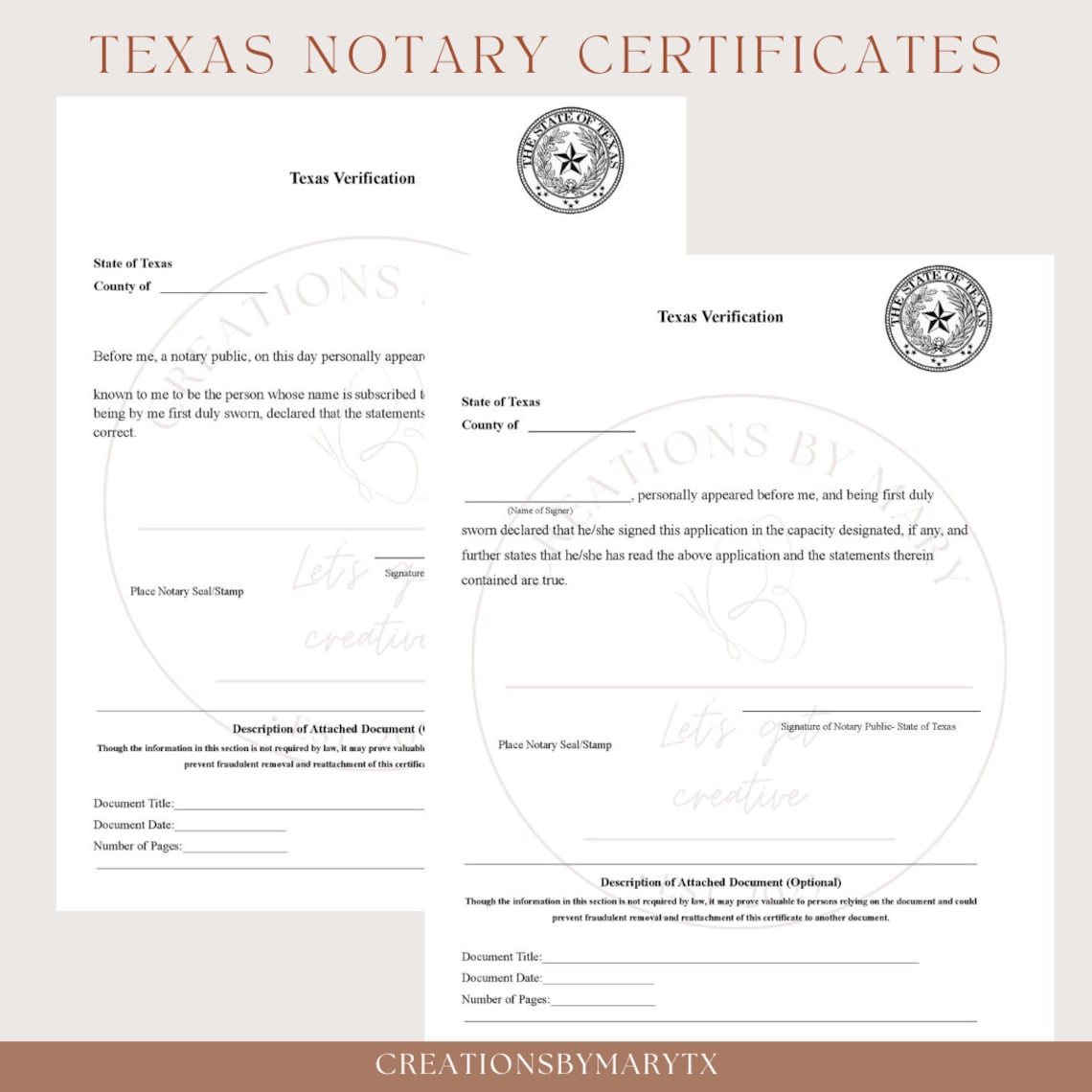 Texas Notary Certificates - Etsy