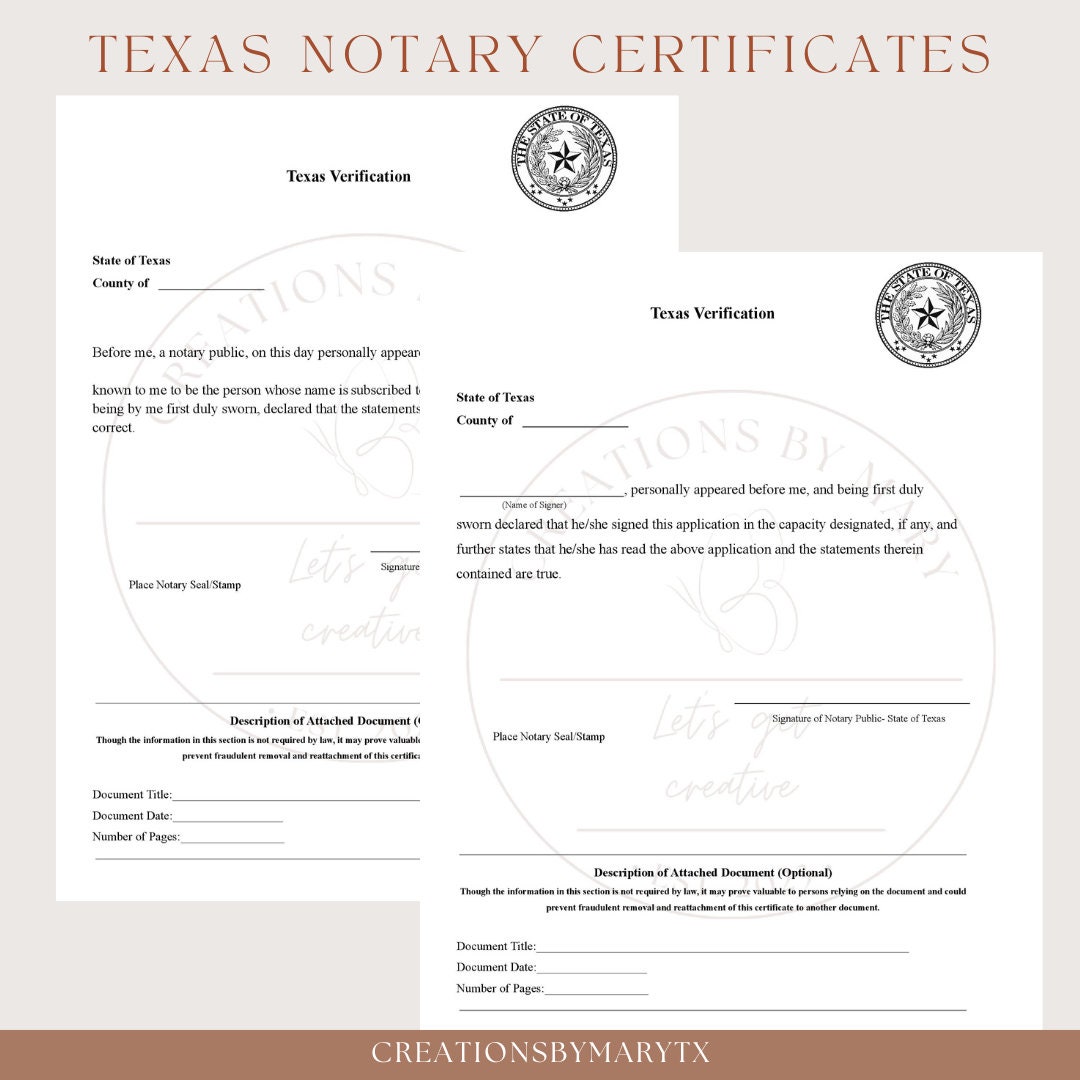 Texas Notary Certificates - Etsy