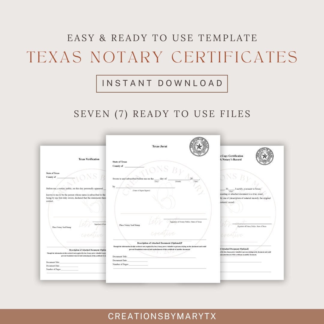 Texas Notary Certificates - Etsy