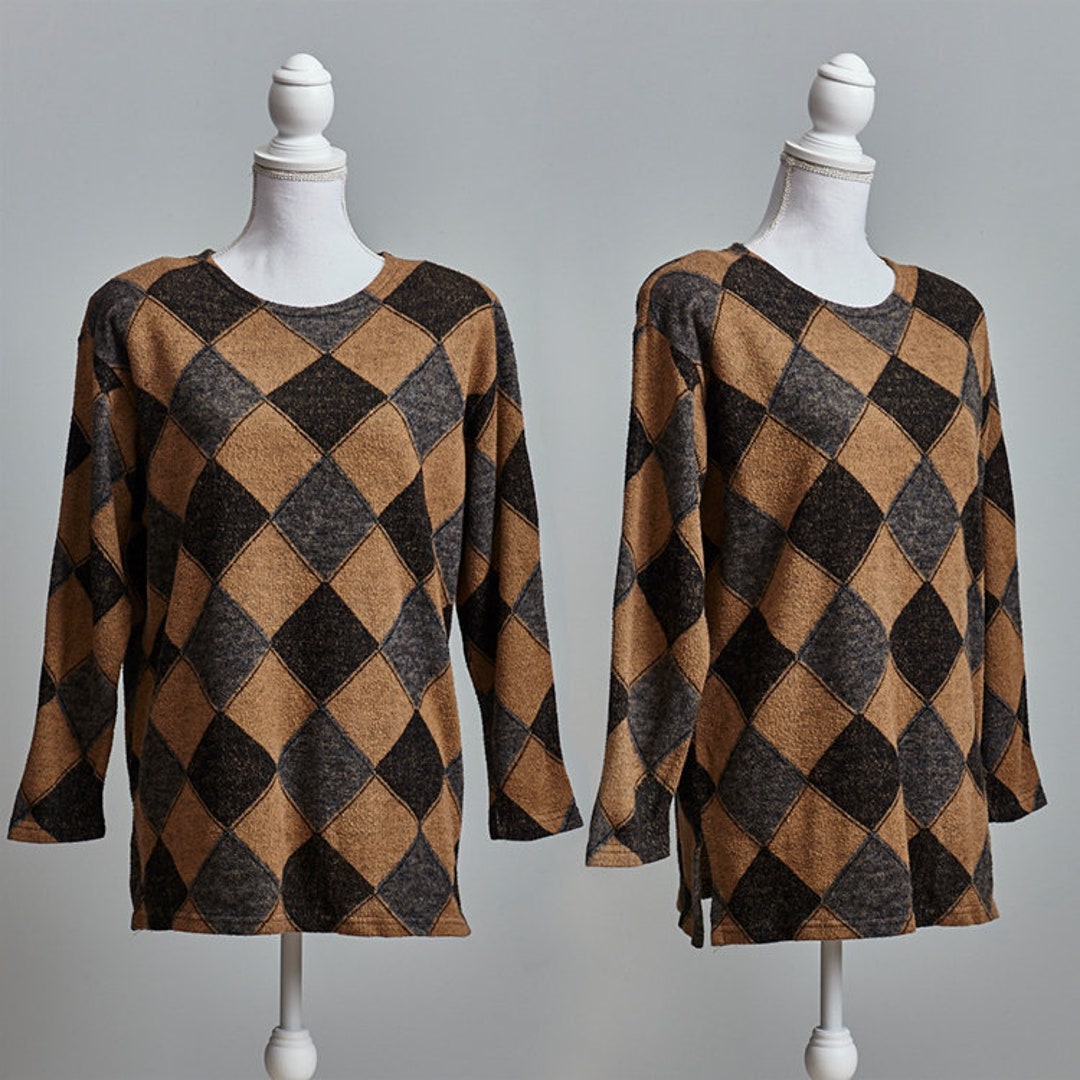 1990s Argyle Sweater, Brown & Black Argyle Tunic, 90s Diamond Plaid Sweater - Etsy