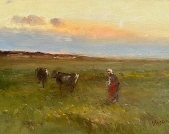 Original Oil Painting of Judgmental Cows in a Sunrise, 12in X 16in on ...