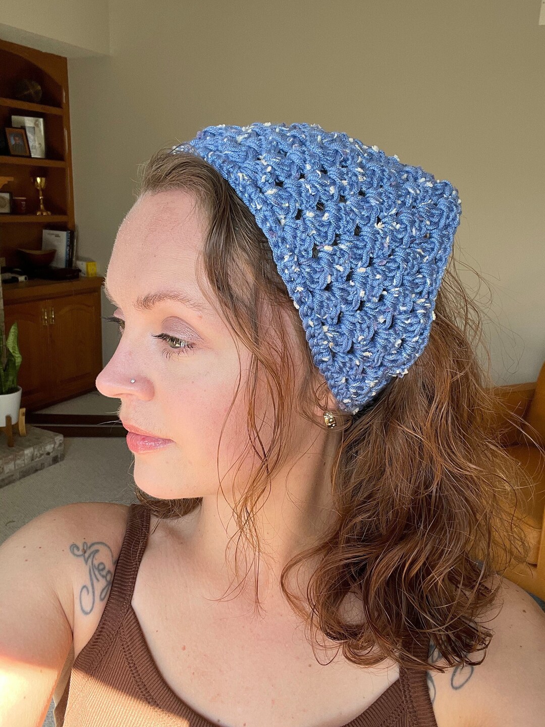 Crochet Bandana, Boho Bandana, Crochet Hair Kerchief, Handmade Crochet ...