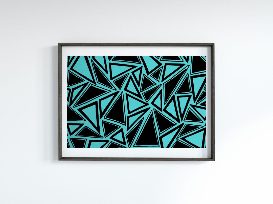 Blue 90s Inspired Hand-drawn Triangles Geometric Doodle Digital ...