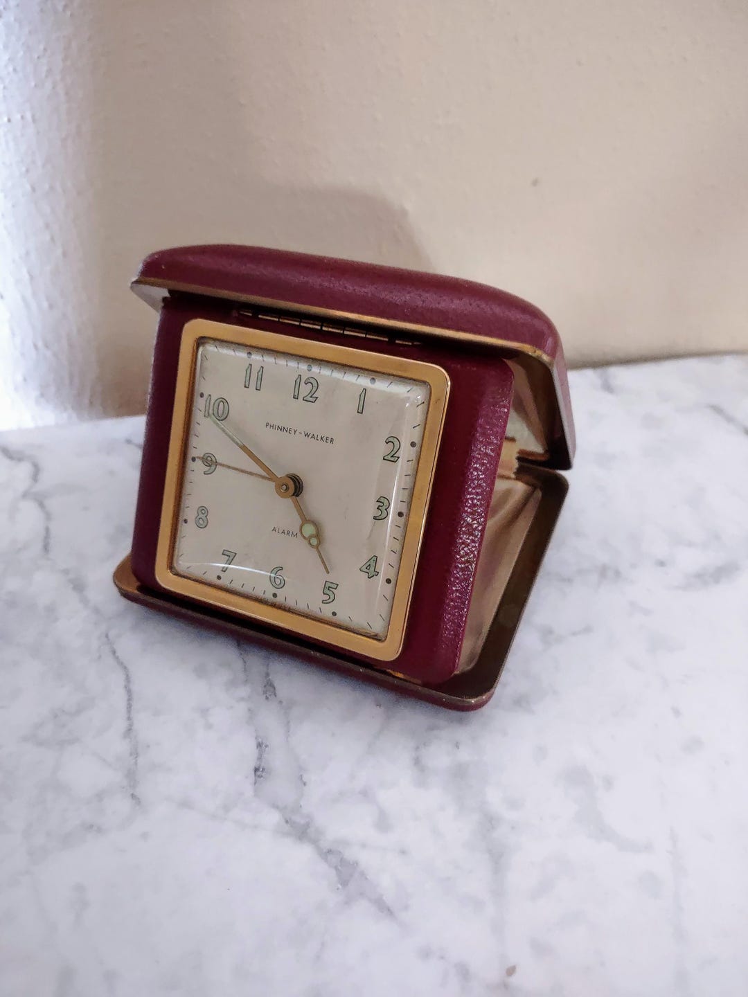 Vintage Phinney-walker Leather Folding Travel Alarm Clock Lux - Works ...