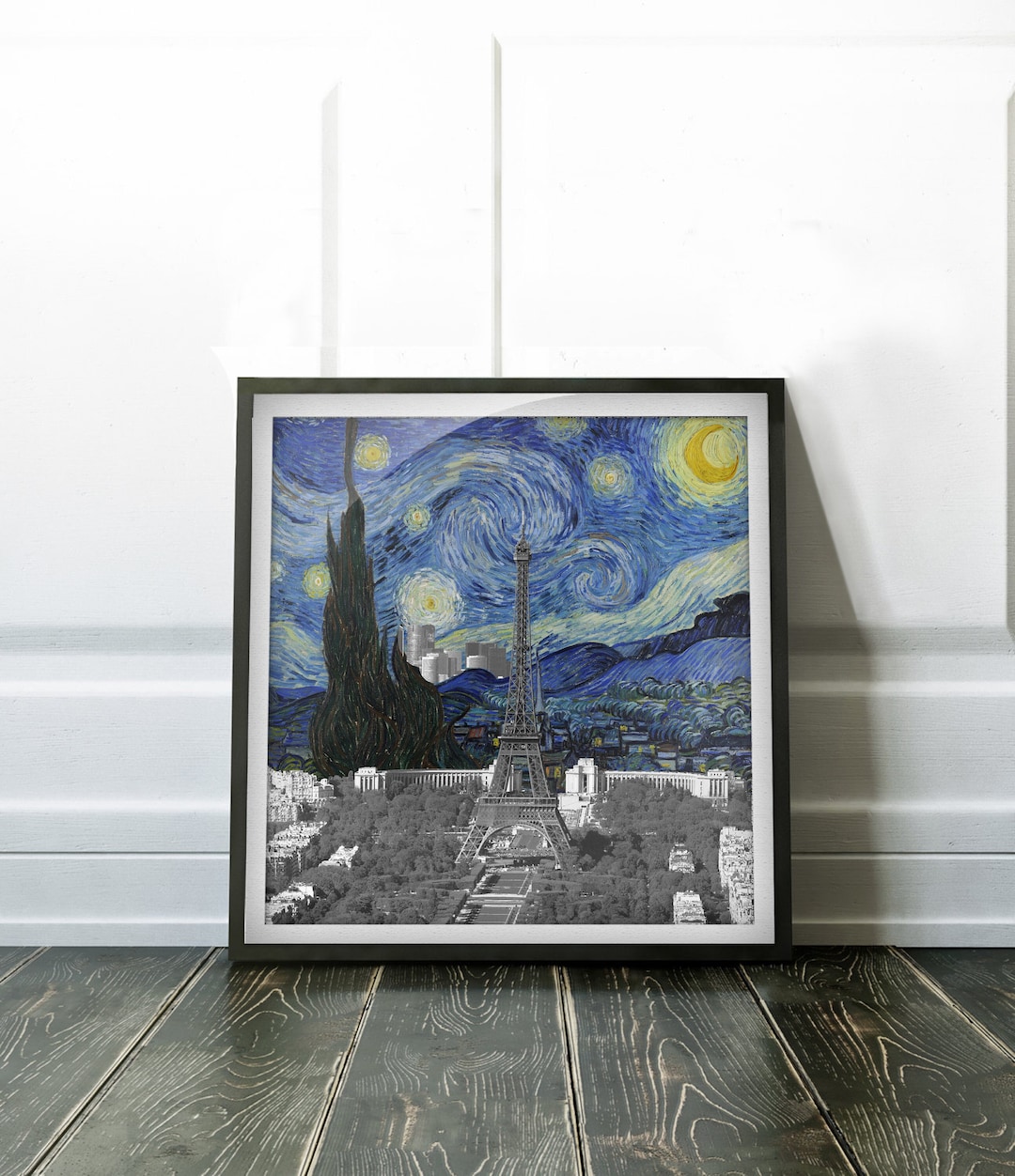 Van Gogh Starry Night Paris Skyline Canvas Print - Eiffel Tower Art - Etsy