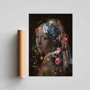 Girl With a Pearl Earring Flowered Collage - Wall Art Available as ...