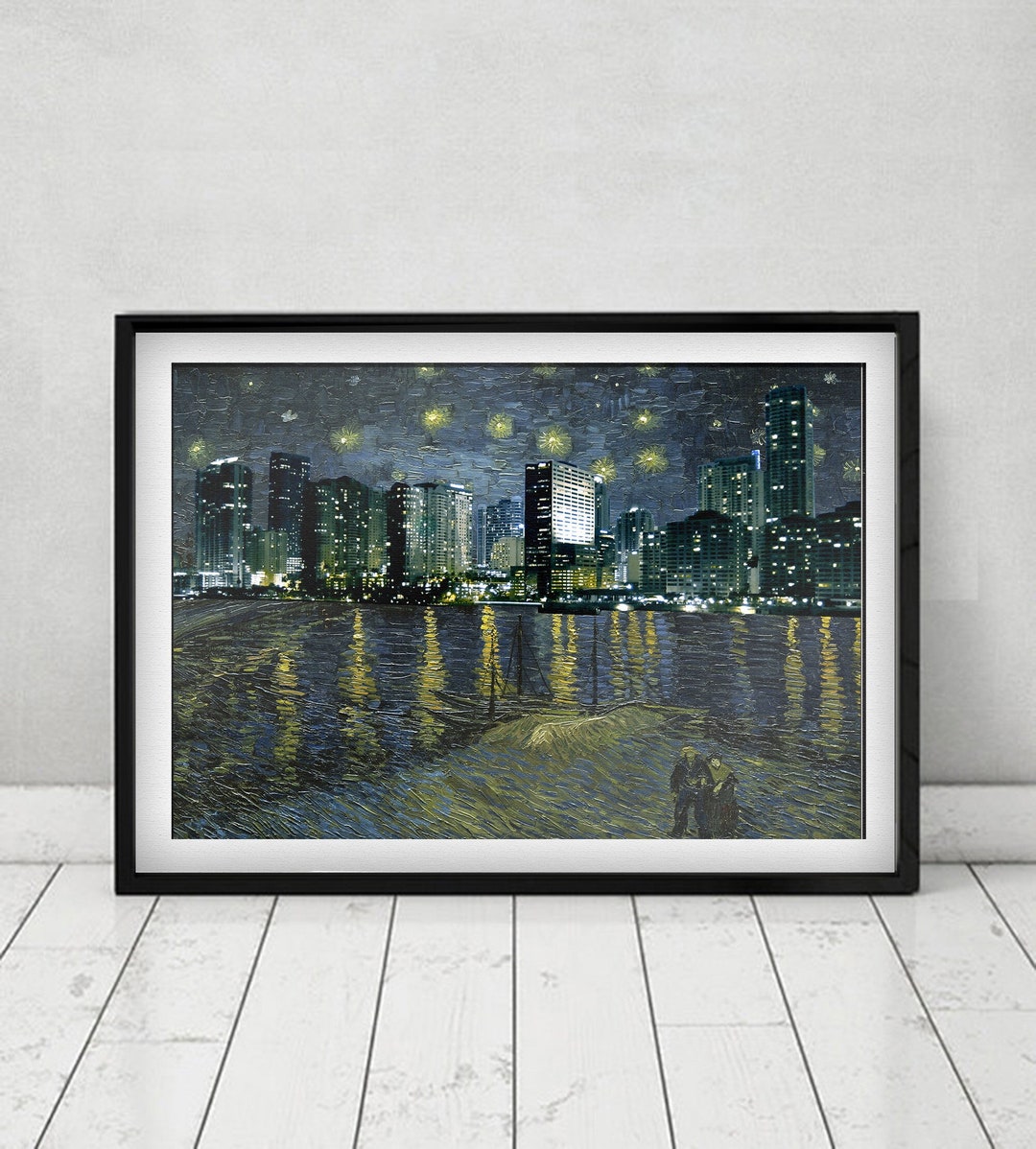 Van Gogh Starry Night Miami Art Print: Cityscape Collage Poster or ...