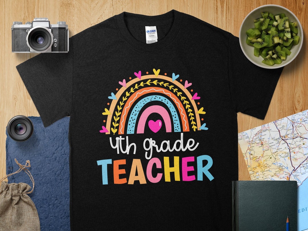 Colorful 4th Grade Teacher T-shirt, Rainbow Teacher Graphic Tee, Heart ...