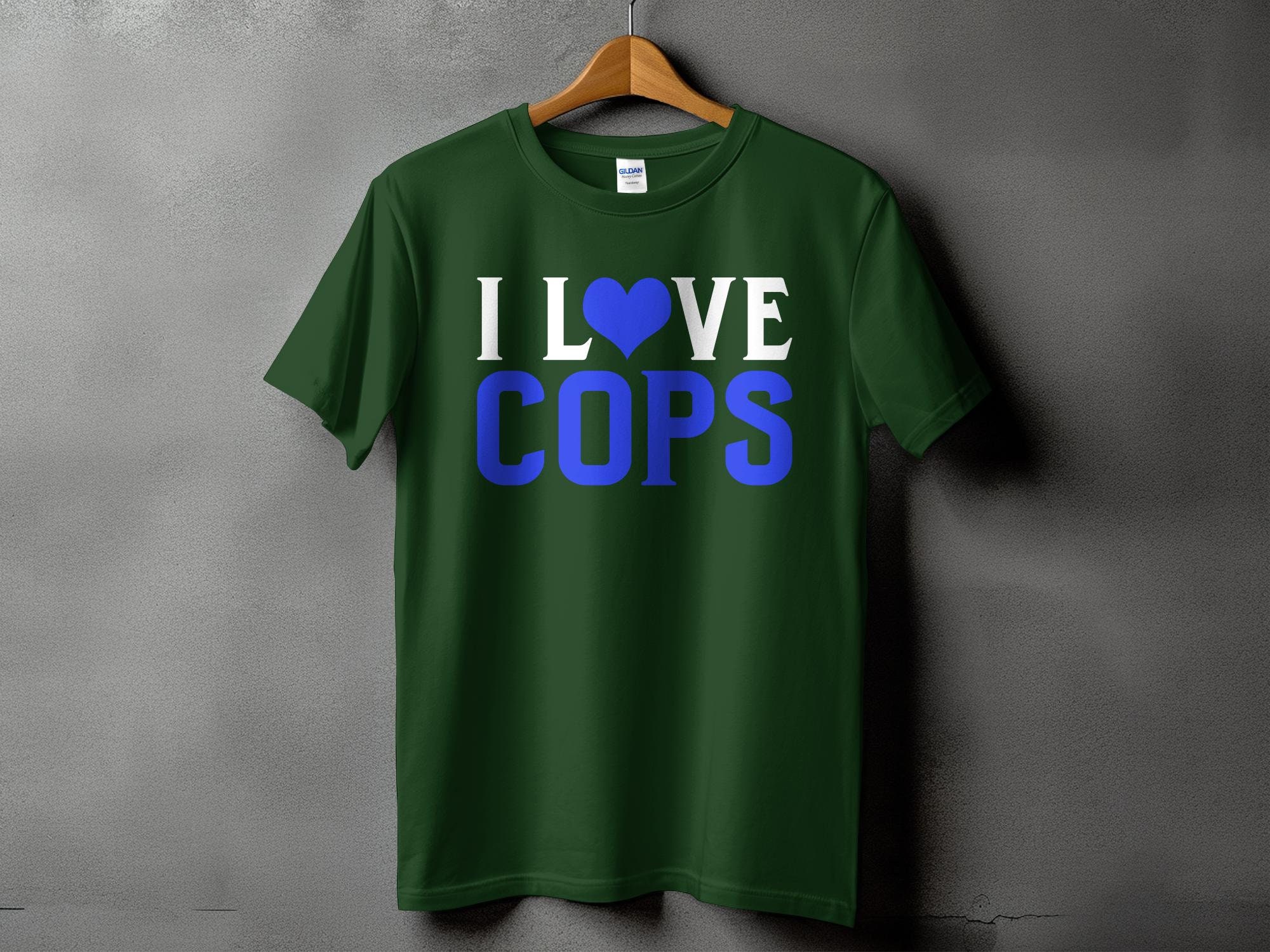 Support Law Enforcement Blue Heart I Love Cops Text T-shirt, Police ...