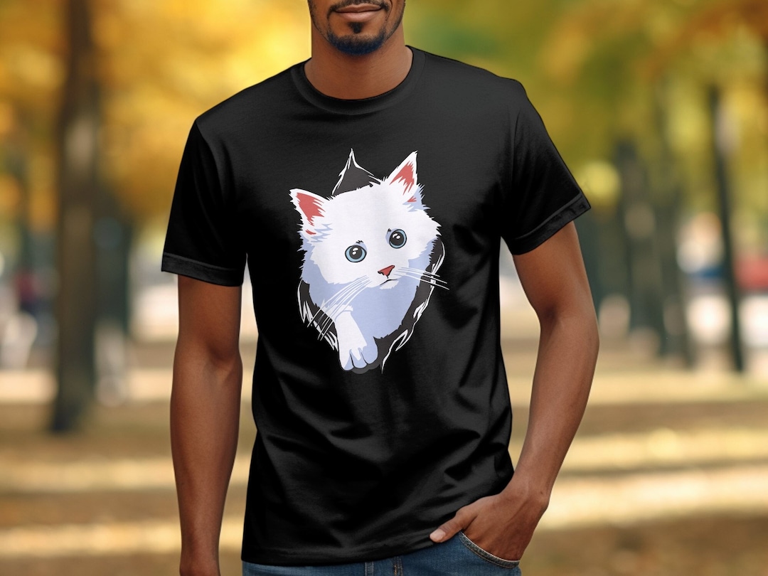 Bonita camiseta de gato blanco, adorable camiseta con estampado de ...