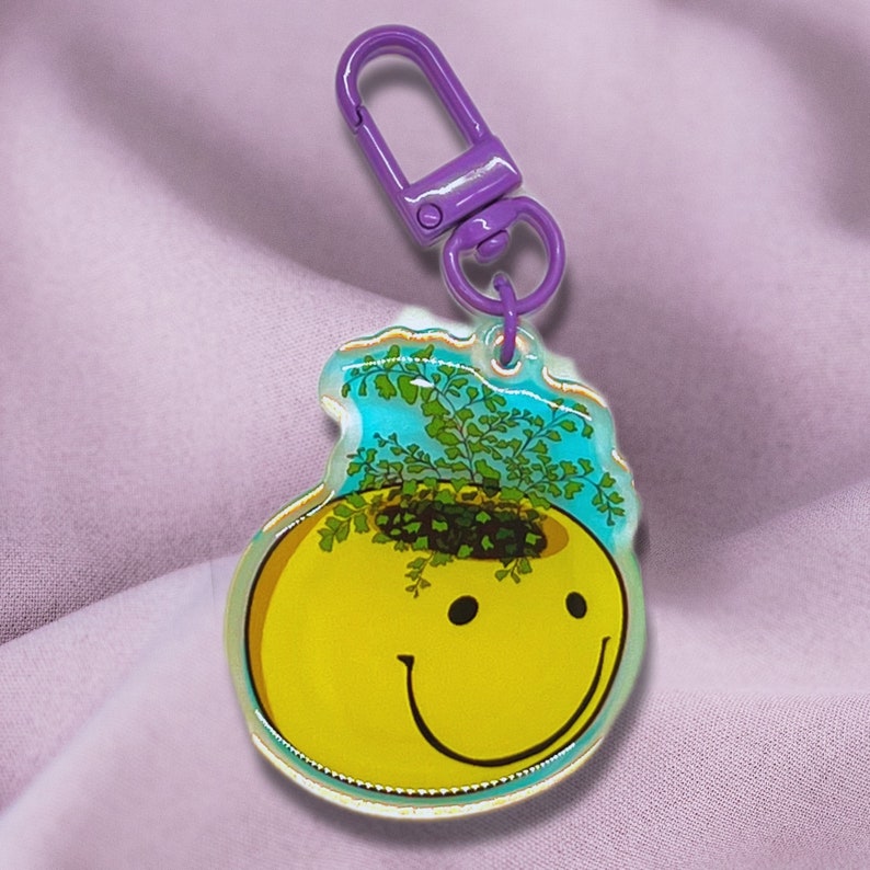 Iridescent Smiley Face Fern Keychain, Rainbow Maker Charm - Etsy