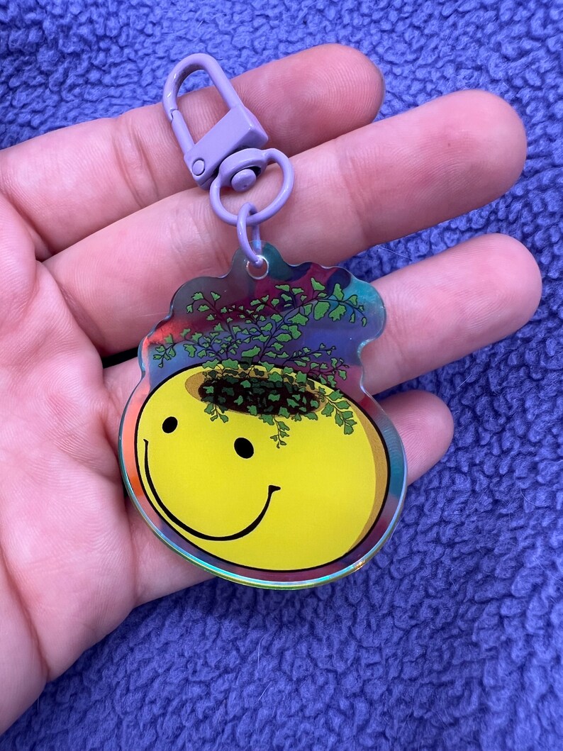 Iridescent Smiley Face Fern Keychain, Rainbow Maker Charm - Etsy