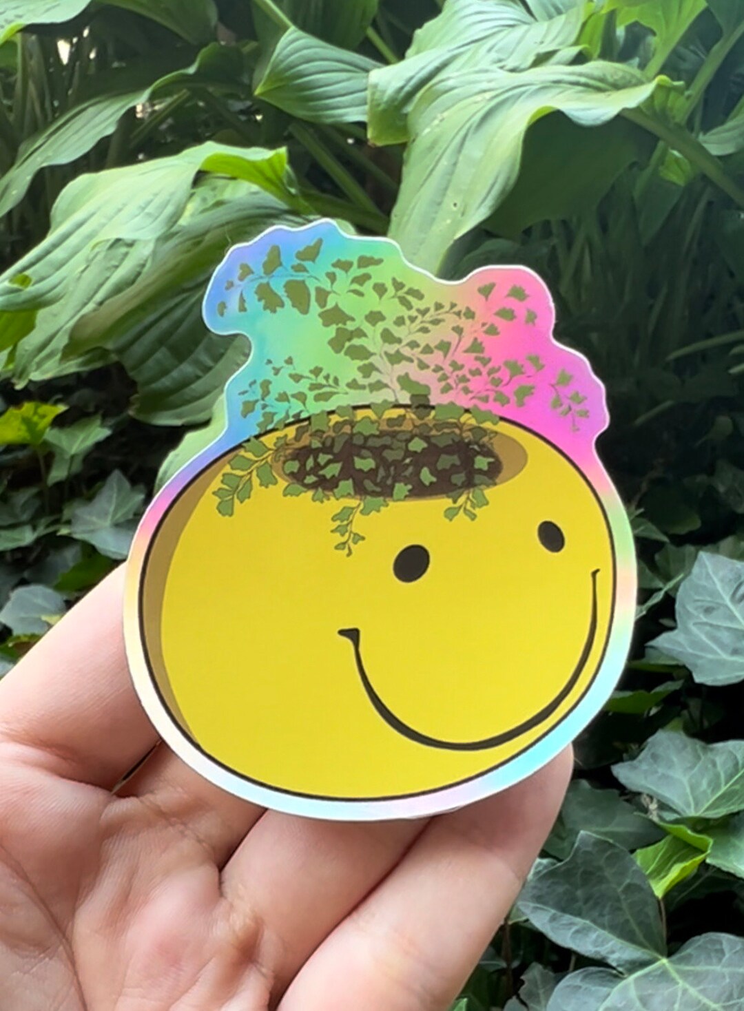 Smiley Face Fern House Plant Lover Y2K Holographic Sticker Decal for ...