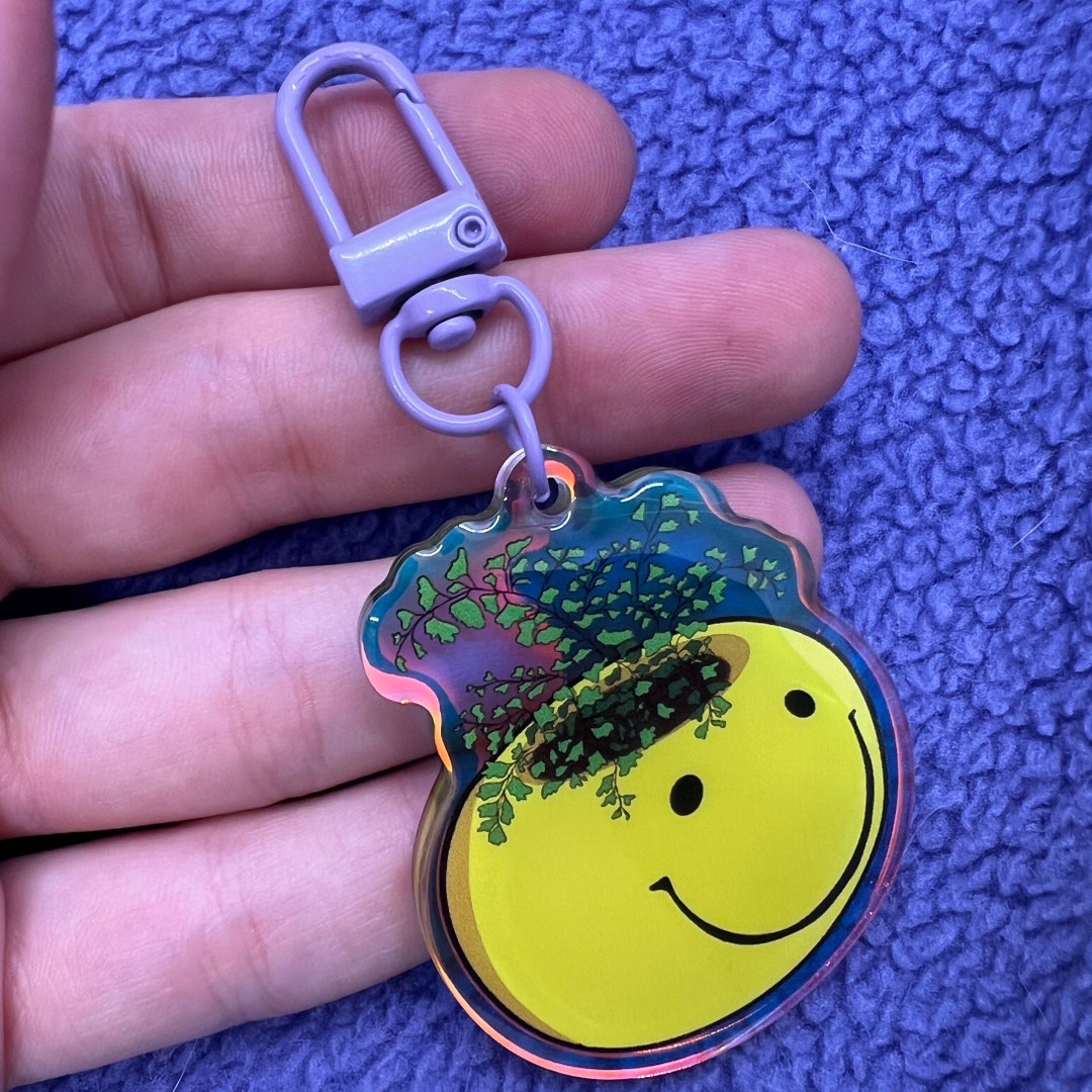 Iridescent Smiley Face Fern Keychain, Rainbow Maker Charm - Etsy