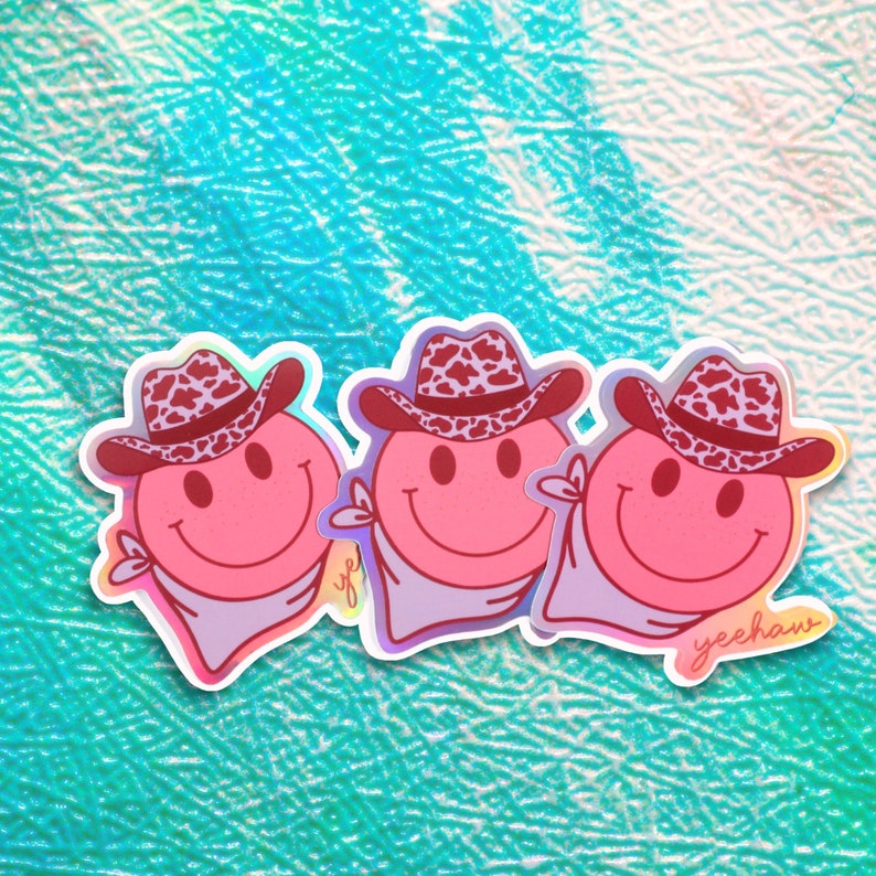 Western Yee Haw Cowboy Hat Smiley Face With Bandana Y2K Holographic ...