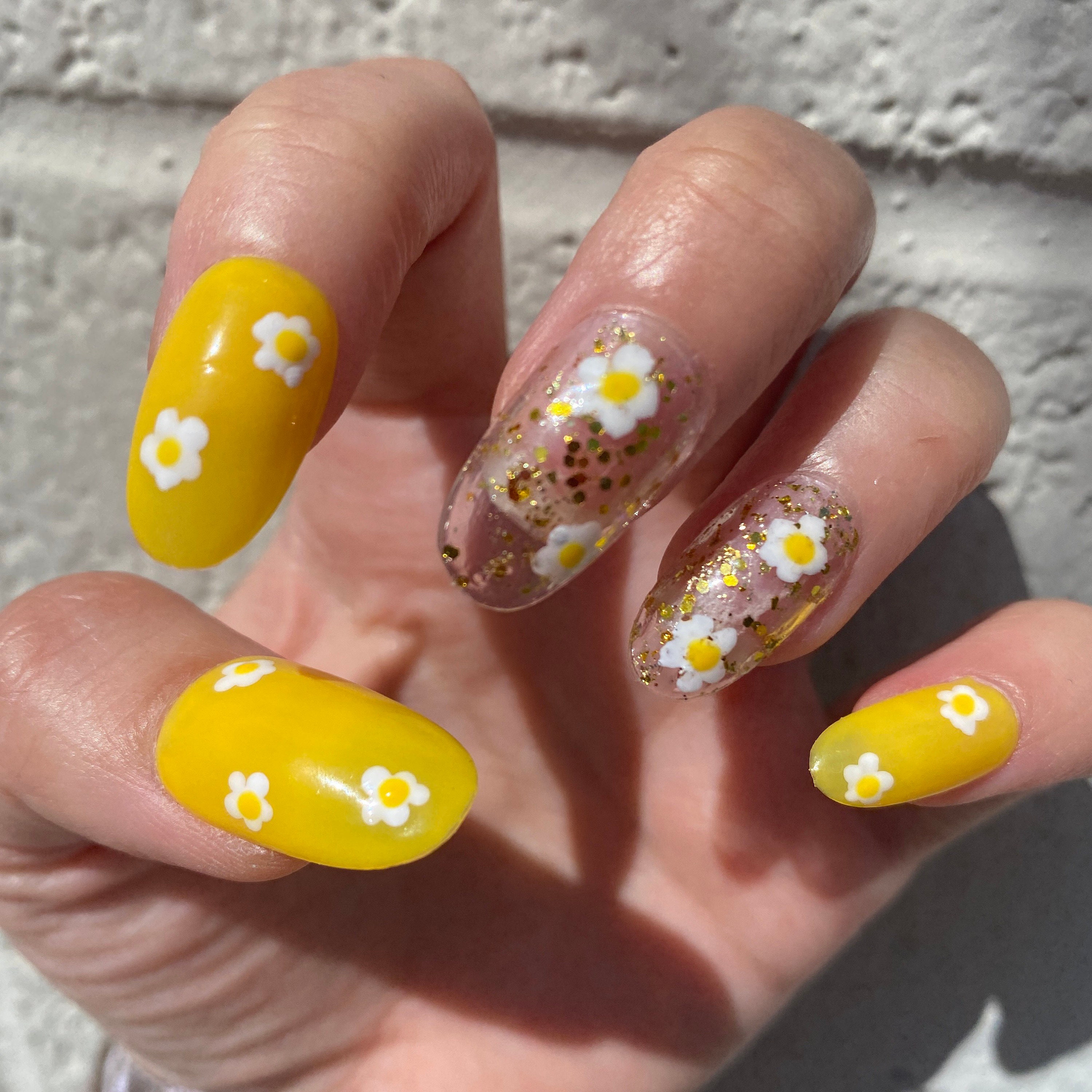 Press on Nails Fake Nails Yellow Nails Press Ons Gel Press Ons Flower ...