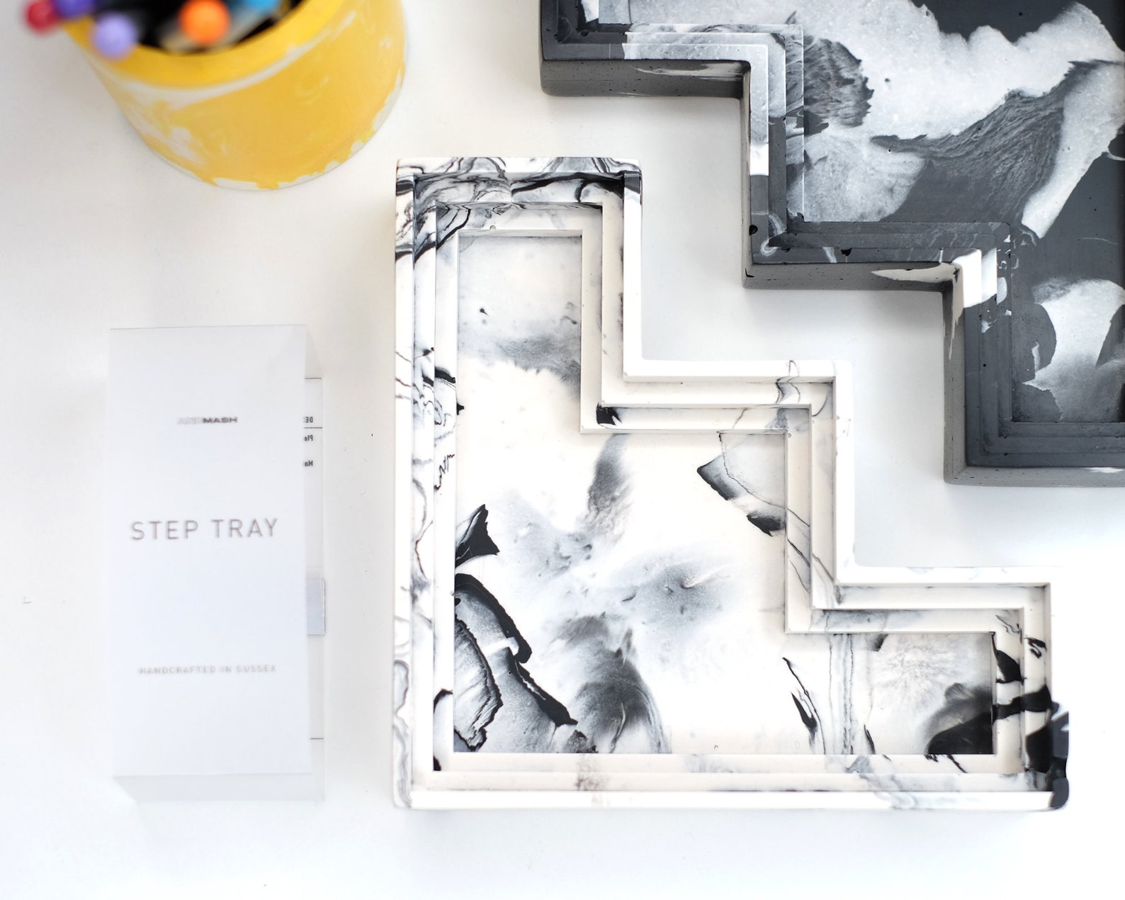 The Step Tray White Marbled Jesmonite - Etsy UK