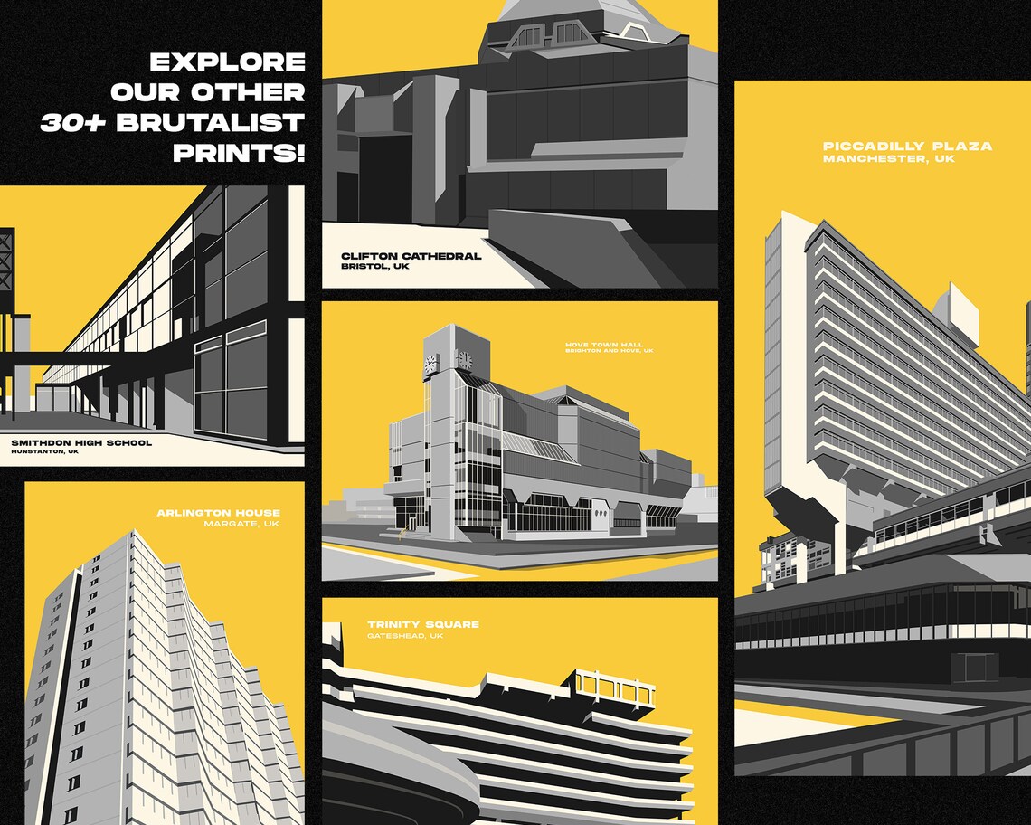 Barbican Geometric Illustration - Slab Block Edition - Etsy