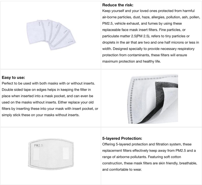 10 PACK Face Mask Filters PM 2.5 Filter activated Carbon | Etsy
