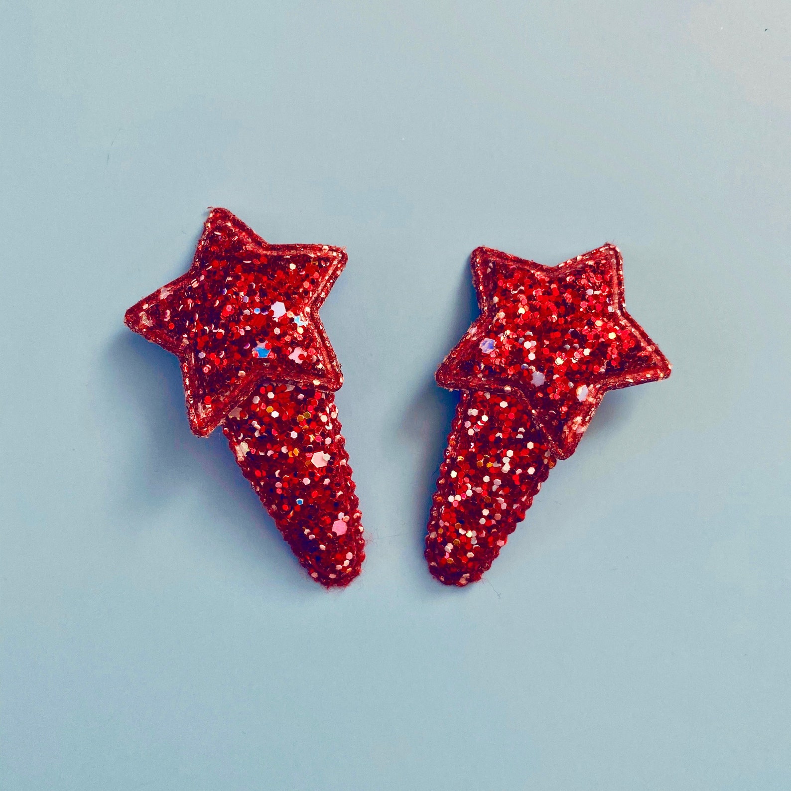 Red Star Snap Hair Clips Set of Two 5 Cm Sparkling Star Barrette Red ...