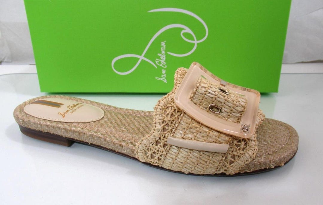 Sam Edelman Bambi Buckle Slide One Band Sandals Natural Raffia Size 8 ...
