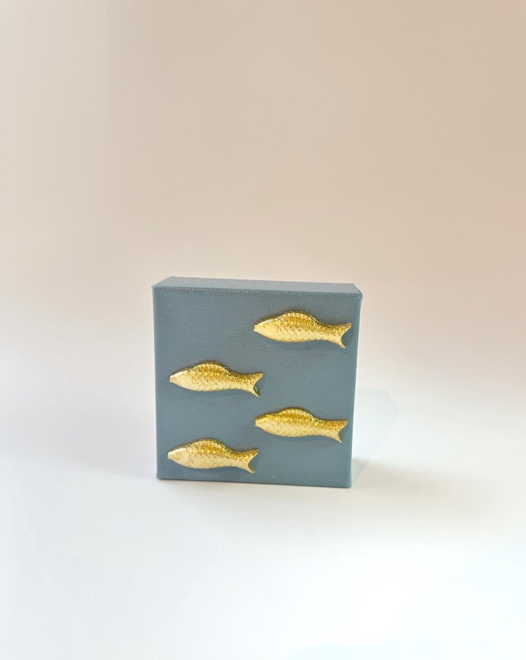 4x4 Fish Intaglio Canvas on Blue - Gold Leaf Art - Special Gift ...