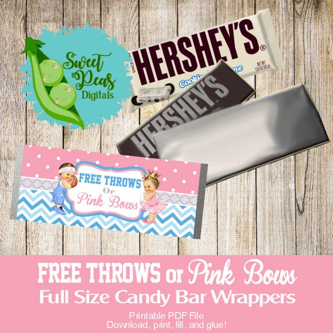 Free Throws & Pink Bows Printable Candy Bar Wrappers - Etsy