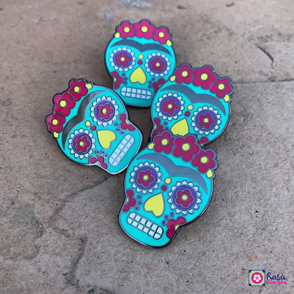 Frida Kahlo Sugar Skull Day of the Dead Hard enamel pin | Etsy