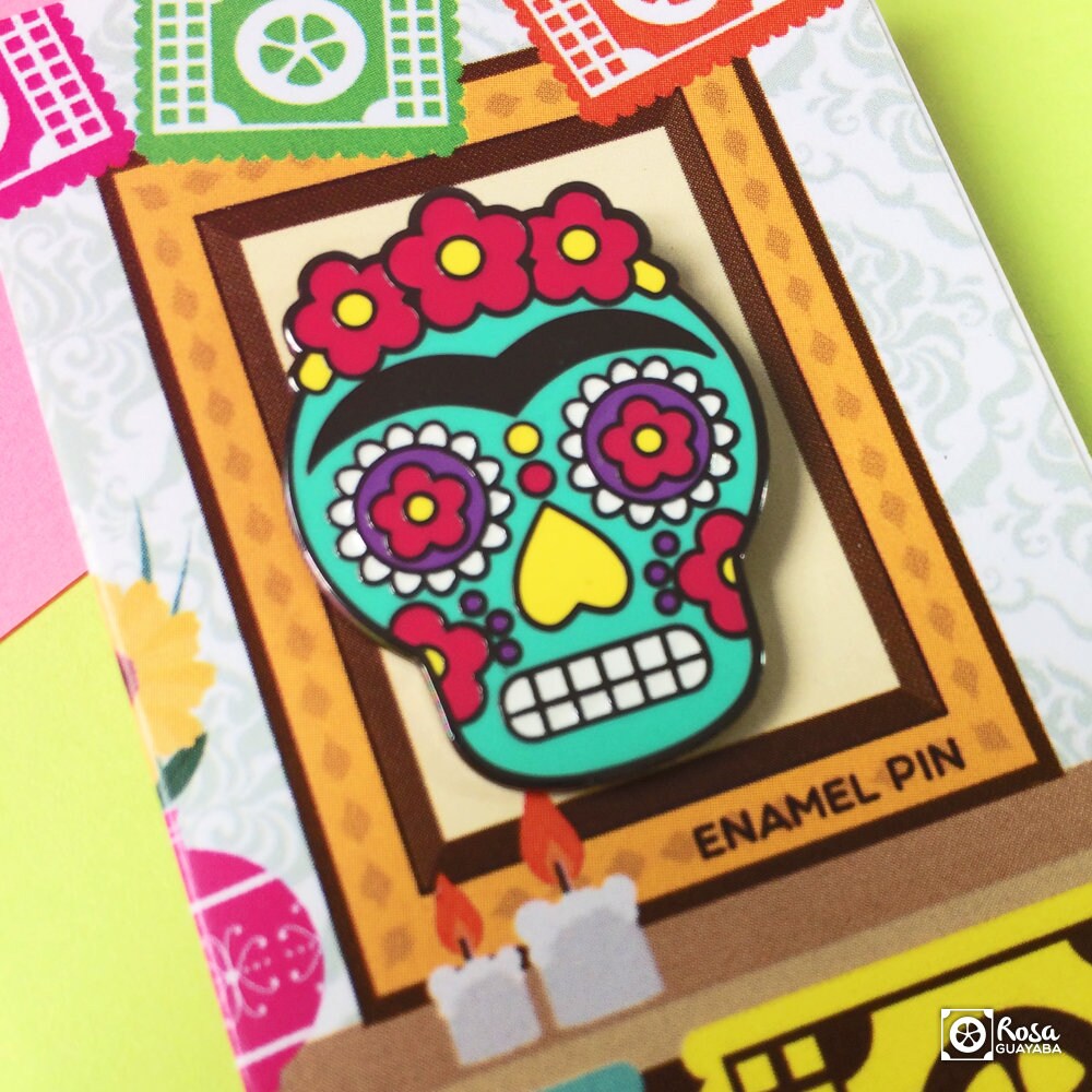 Frida Kahlo Sugar Skull Day of the Dead Hard enamel pin | Etsy