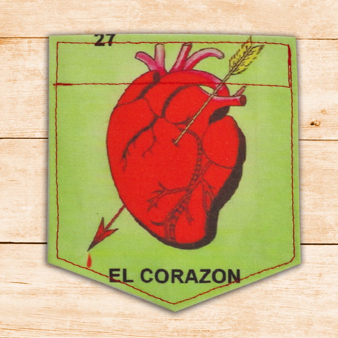 El Corazon-loteria, the Heart Mexican Loteria Sticky Pocket Patches ...