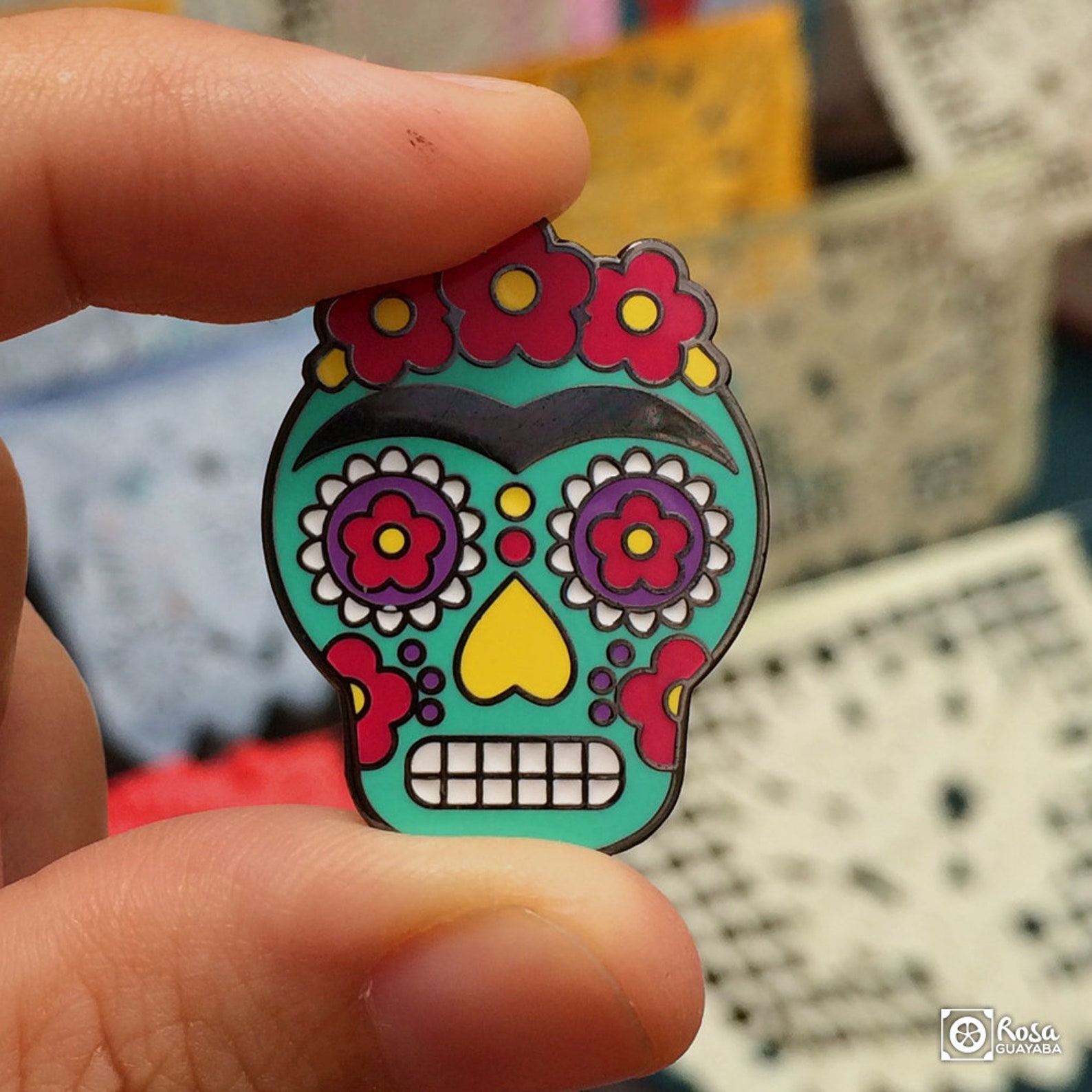 Frida Kahlo Sugar Skull Day of the Dead Hard enamel pin | Etsy