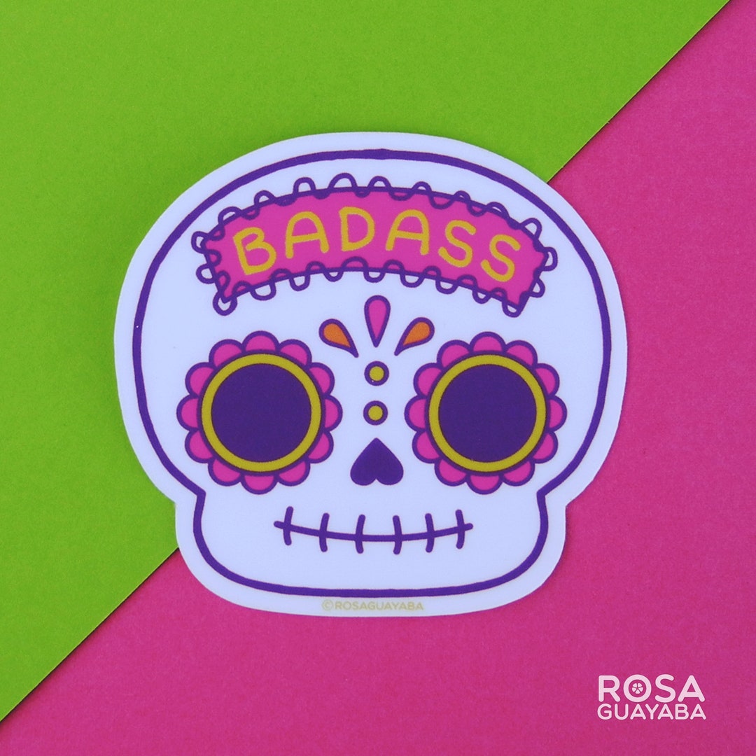 Sugar Skull "badass" - Vinyl Stickers - Water Bottle Sticker - Laptop ...