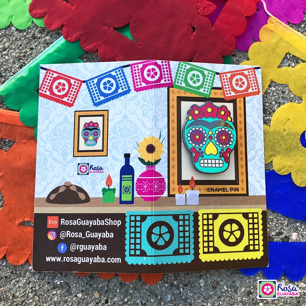 Frida Kahlo Sugar Skull Day of the Dead Hard enamel pin | Etsy
