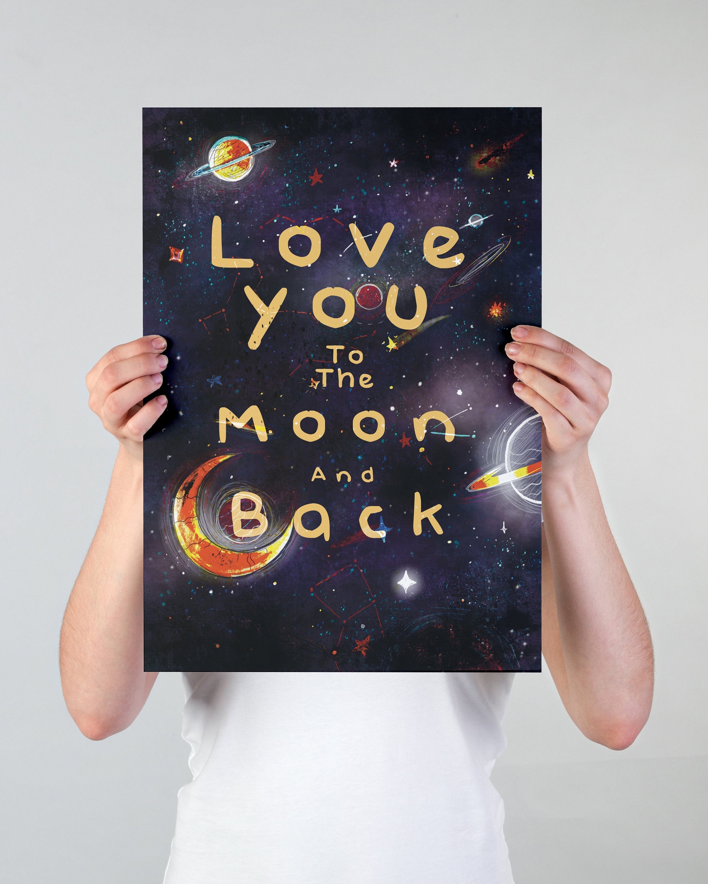 Space Art Print, Love You to the Moon and Back, Wall Decor, Galaxy ...