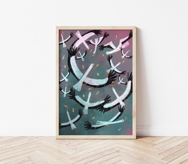 Flying Storks Print, Poster Printable, Digital Artwork, Home Wall Decor ...