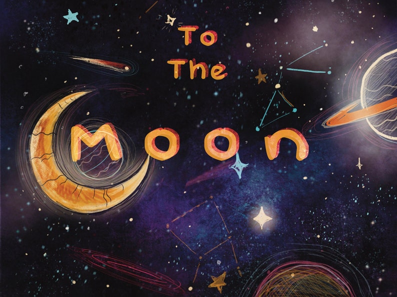 Space Art Print, Love You to the Moon and Back, Wall Decor, Galaxy ...