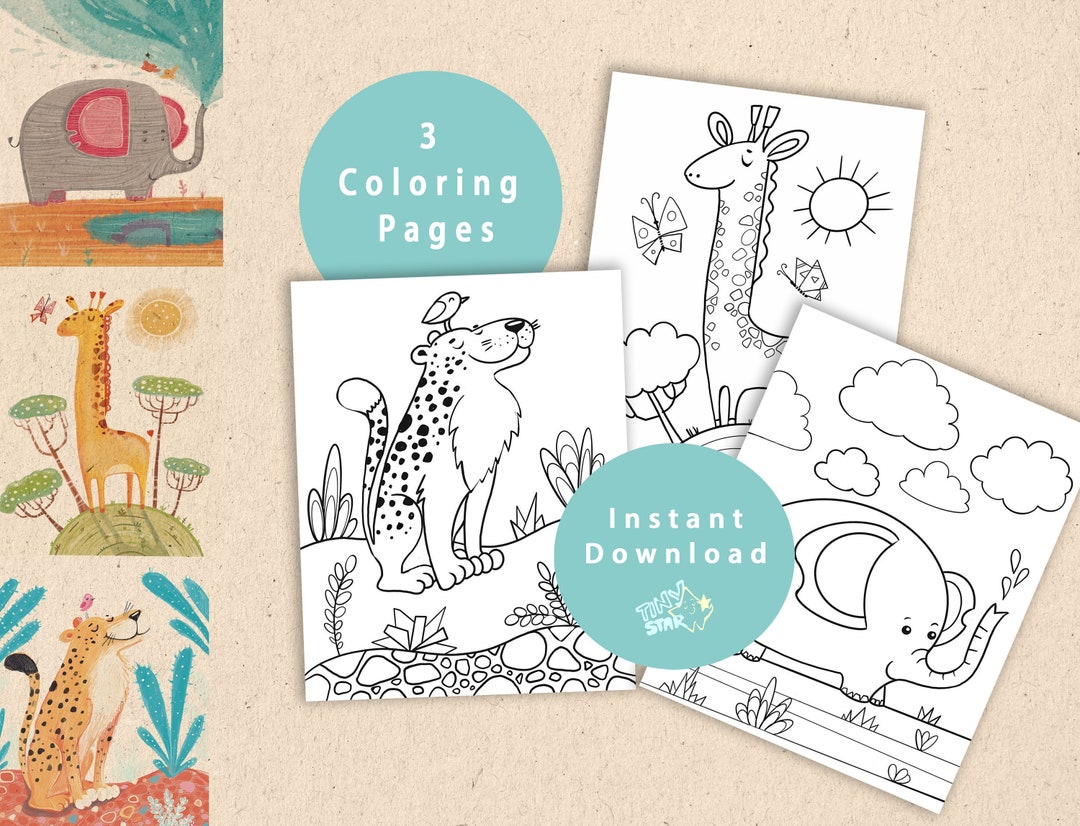Safari Coloring Pages, Animal Drawing Game, Birthday Party Fun, PDF, 3 ...