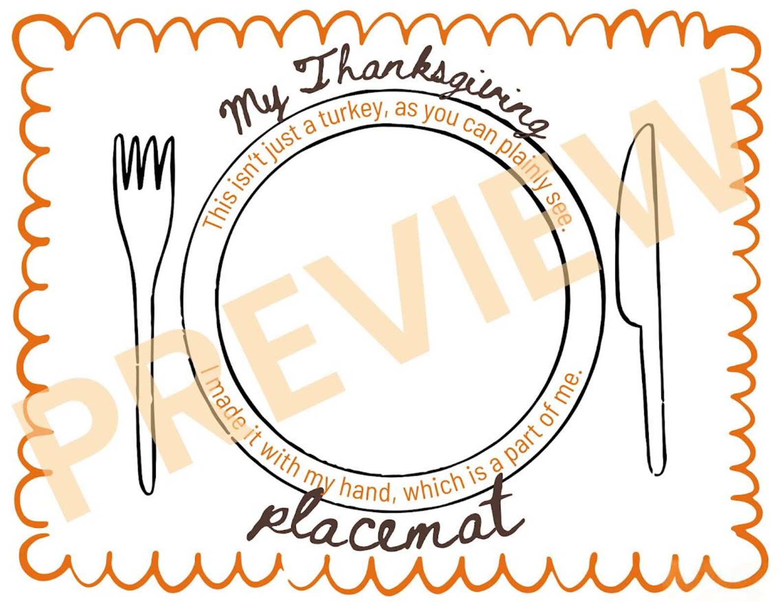 Thanksgiving Placemat, Handprint Turkey Craft for Kids, Digital ...
