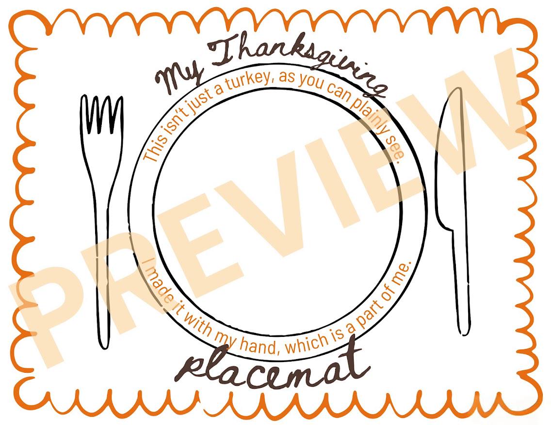 Thanksgiving Placemat, Handprint Turkey Craft for Kids, Digital ...