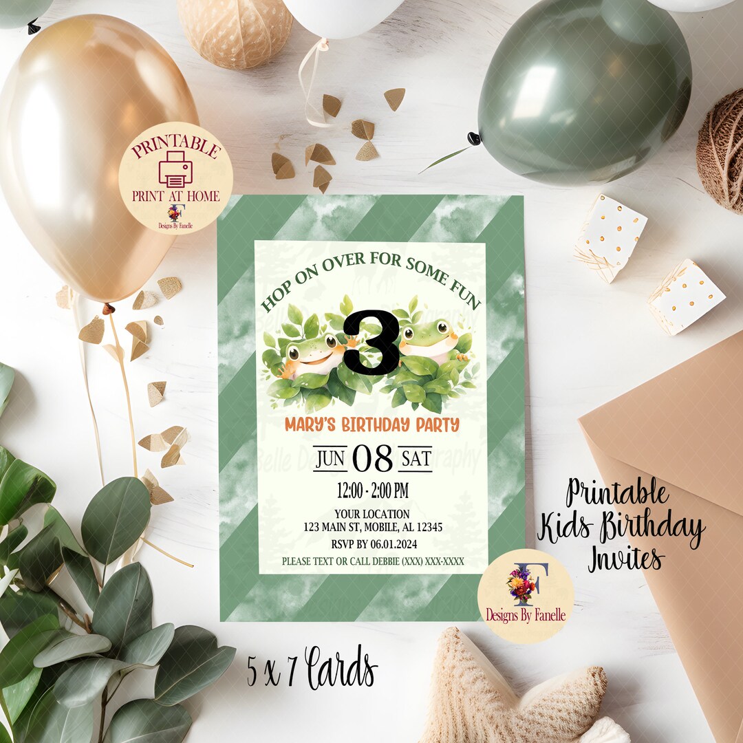 Printable Frogs 3rd Birthday Party Invite, Printable Birthday Party ...