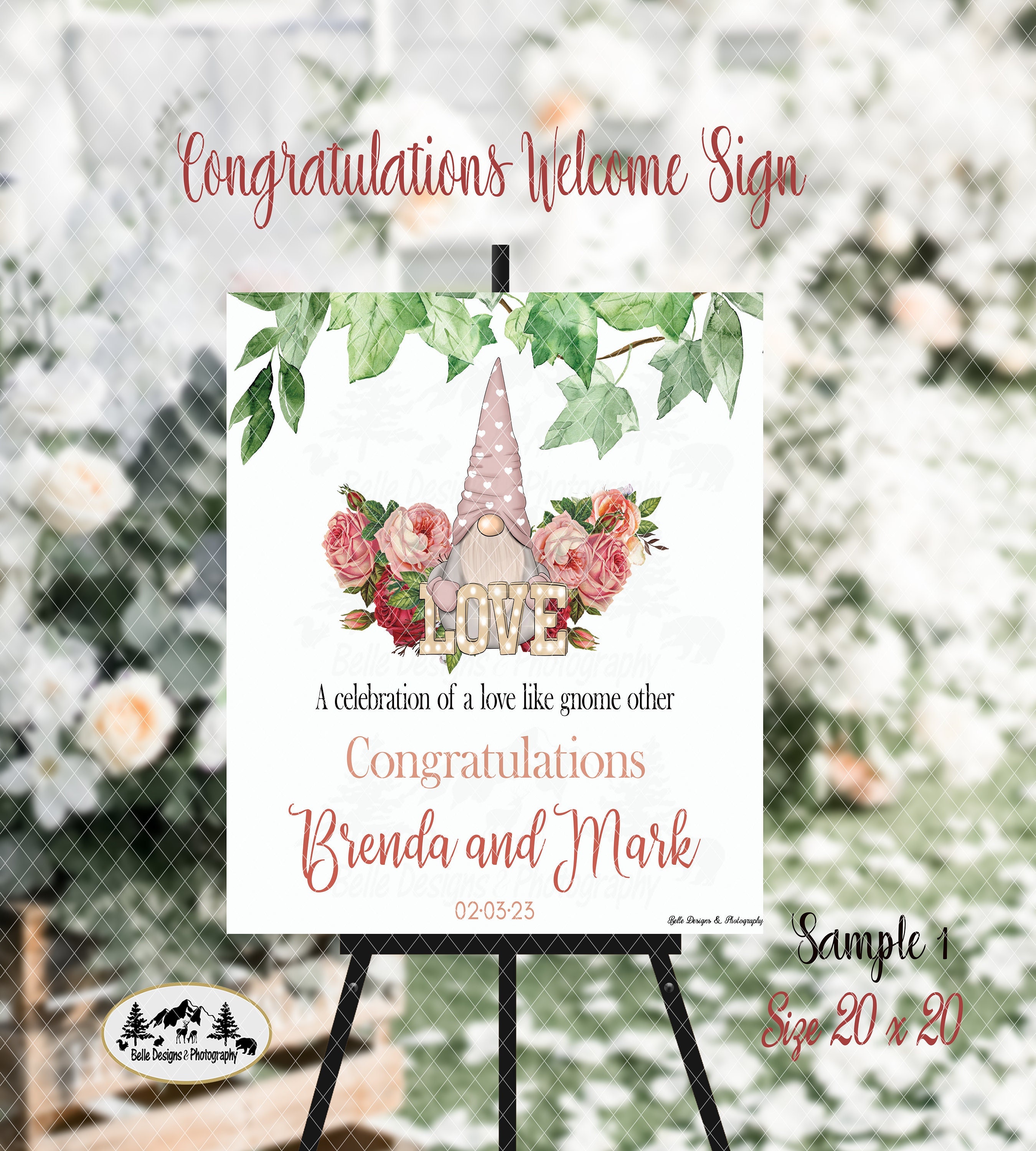 Printable Congratulation Gnome Welcome Sign, Gnome Bridal Shower ...