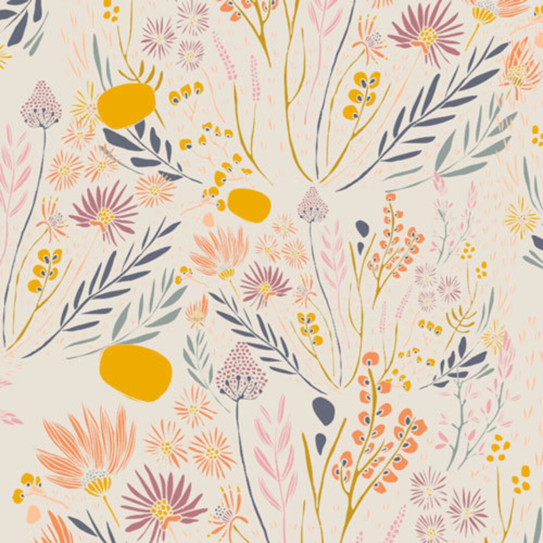 Wispy Daybreak AGF PREMIUM COTTON Ivory Mustard Wild Flowers Floral Art ...