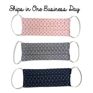 Washable Face Mask Handmade Pink Navy Gray Polka Dots Gingham Check ...