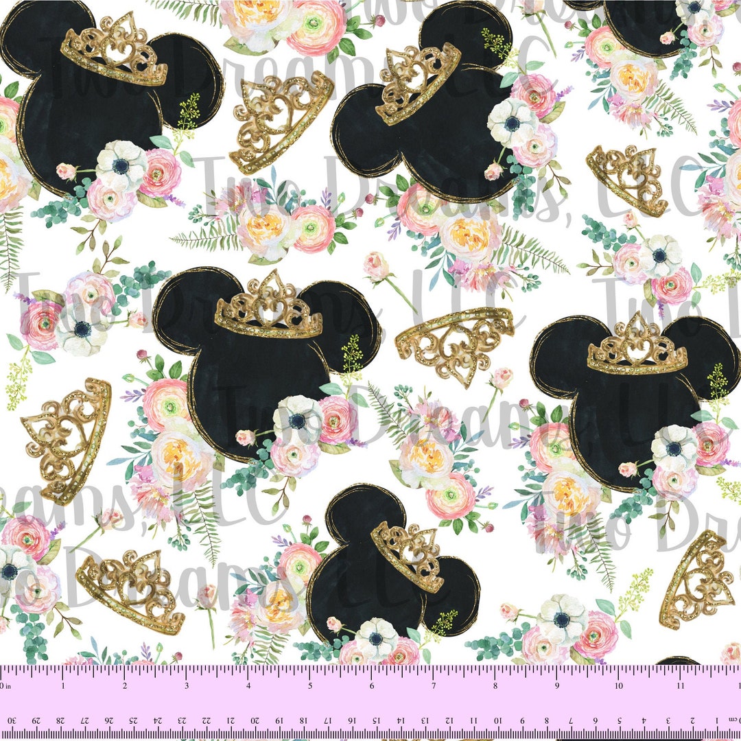 Princess Crown Floral Mouse Ears Watercolor Jersey Knit Pink Purple ...